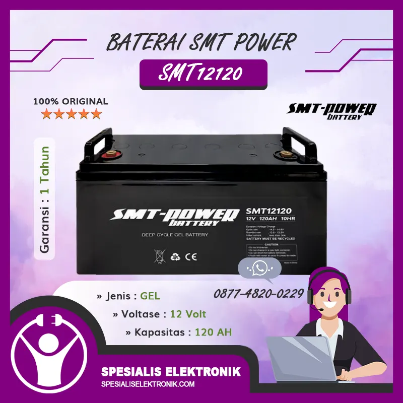 Baterai SMT Power 12Volt 120AH – SMT12120 - Spesialis Elektronik