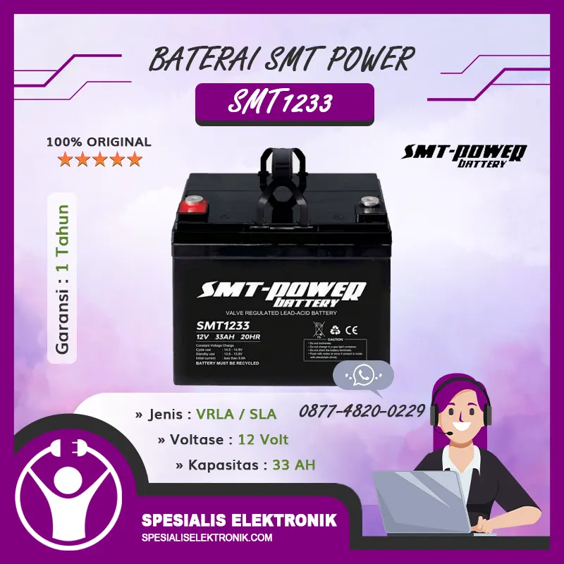 Baterai SMT Power 12Volt 33AH – SMT1233 - Spesialis Elektronik